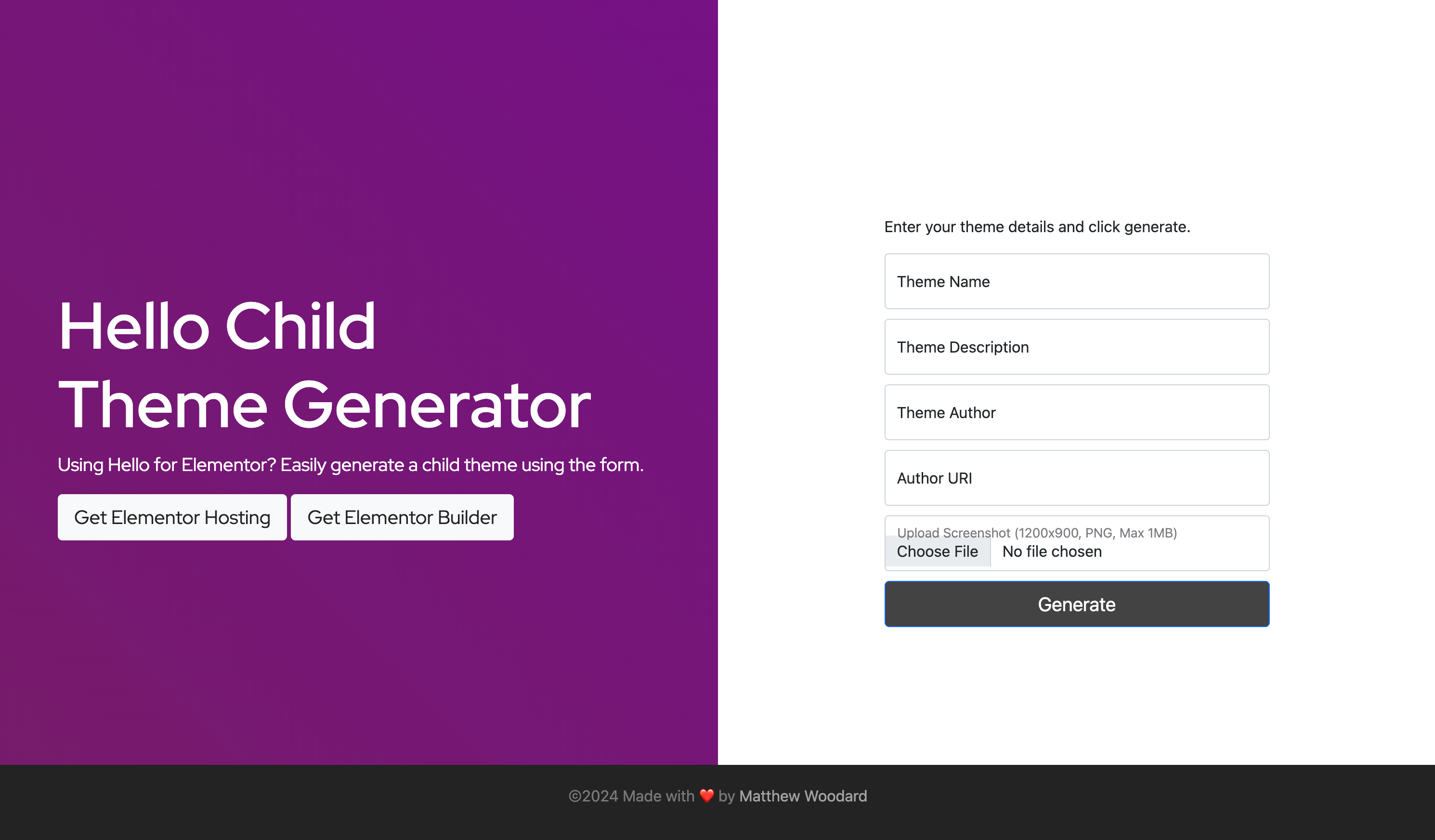 Hello Child Theme Generator for Elementor